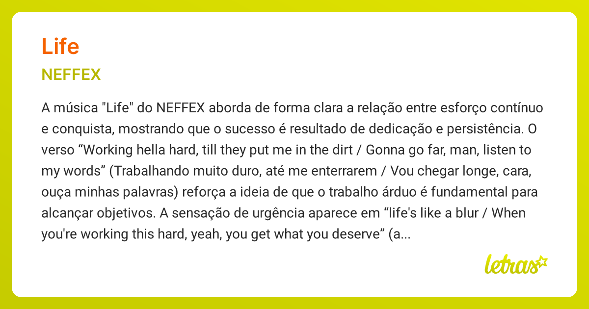 Significado da música LIFE (NEFFEX) - LETRAS.MUS.BR