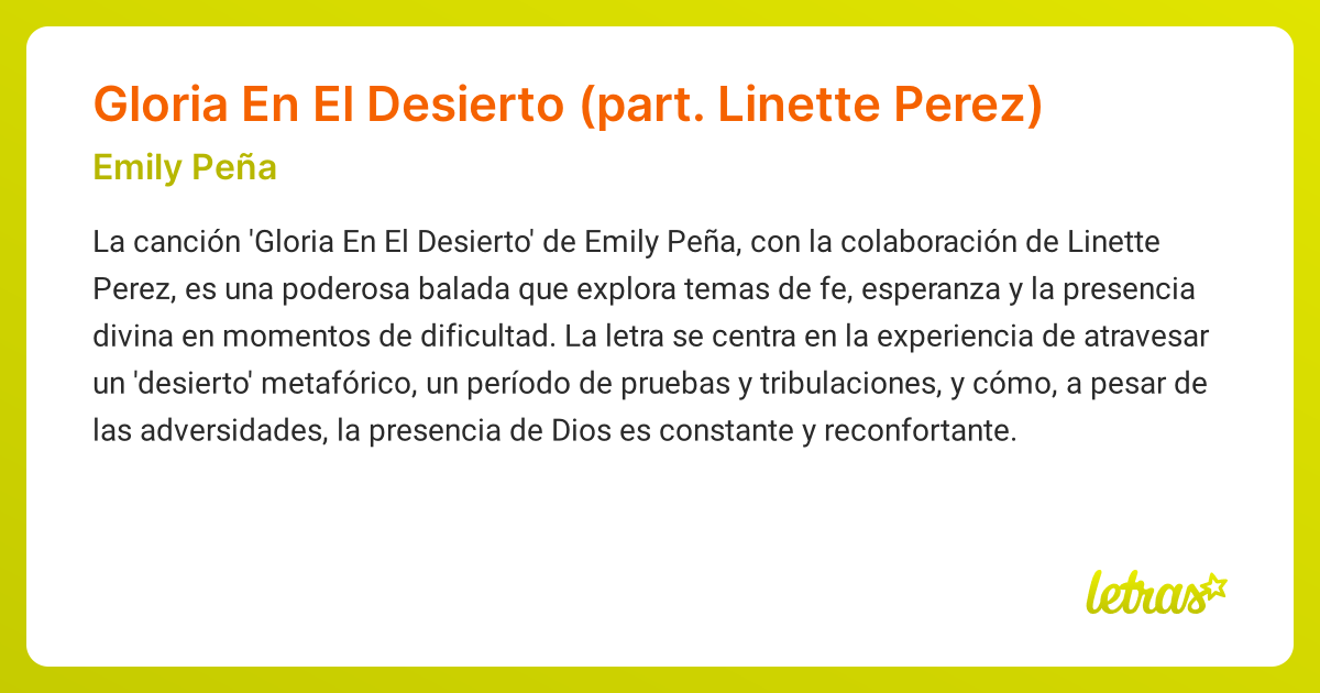 Significado de la canción Gloria En El Desierto (part. Linette Perez ...