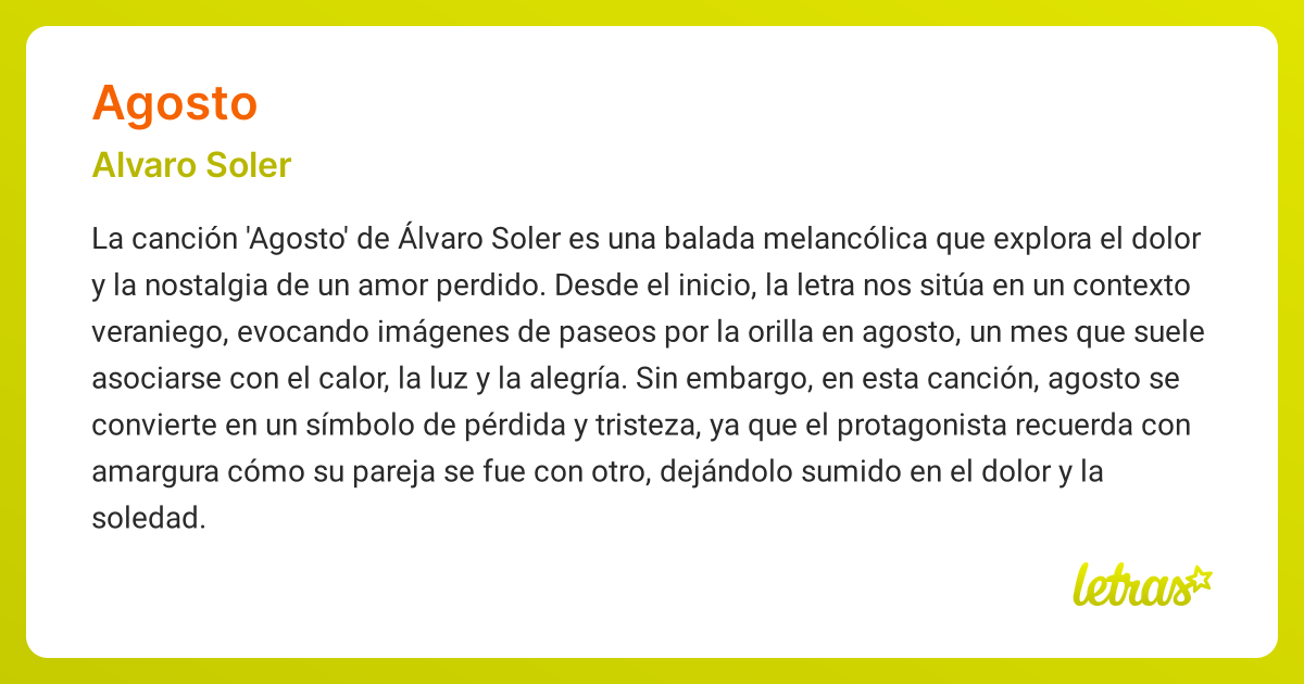 Significado de la canción AGOSTO (Alvaro Soler) - LETRAS.COM