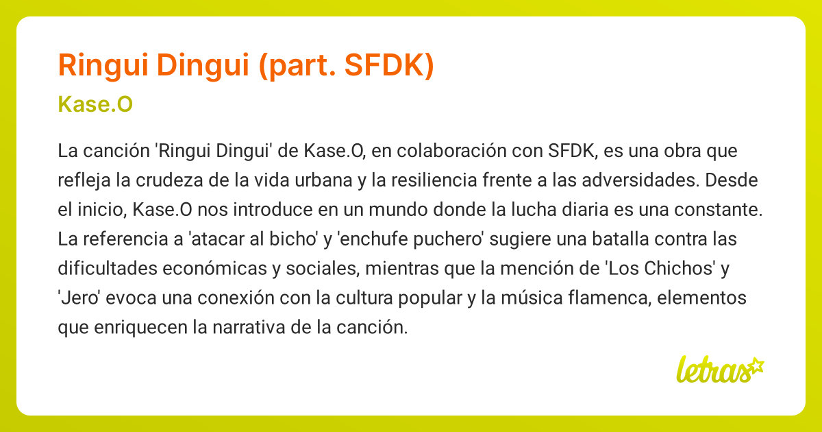 Significado de la canción RINGUI DINGUI (PART. SFDK) (Kase.O) - LETRAS.COM
