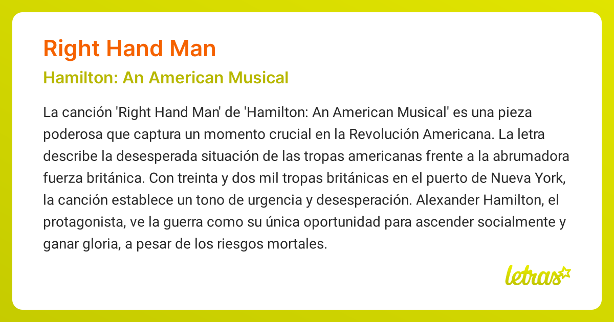 Significado de la canción RIGHT HAND MAN (Hamilton: An American Musical ...