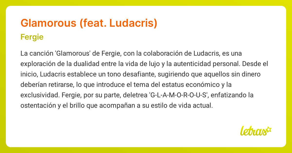 Significado de la canción GLAMOROUS (FEAT. LUDACRIS) (Fergie) - LETRAS.COM