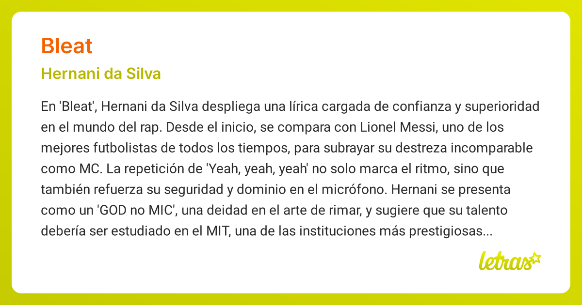 Significado de la canción BLEAT (Hernani da Silva) - LETRAS.COM