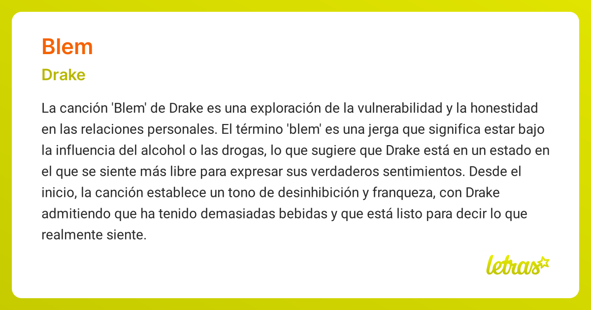 Significado de la canción BLEM (Drake) - LETRAS.COM