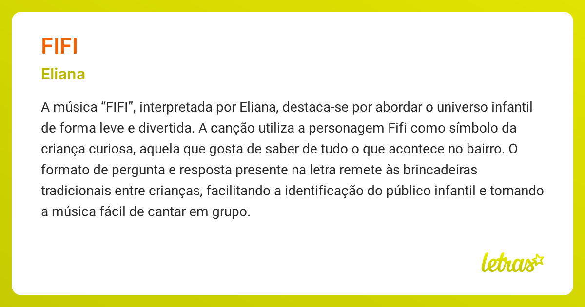 Significado da música FIFI (Eliana) - LETRAS.MUS.BR