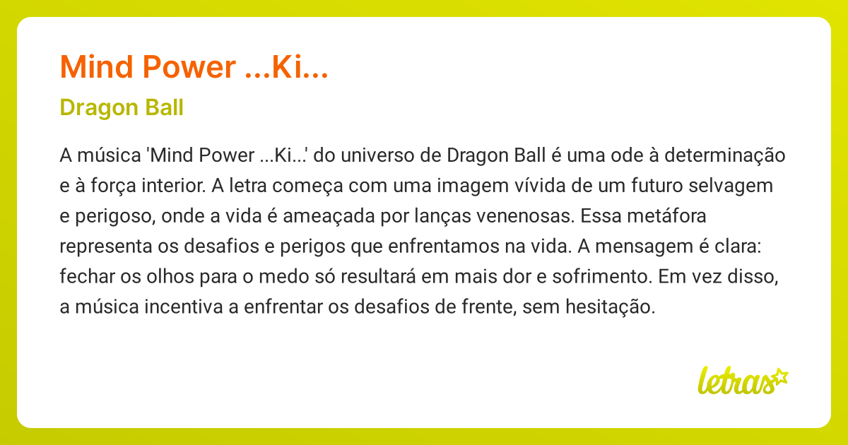 Significado da música MIND POWER ...KI... (Dragon Ball) - LETRAS.MUS.BR
