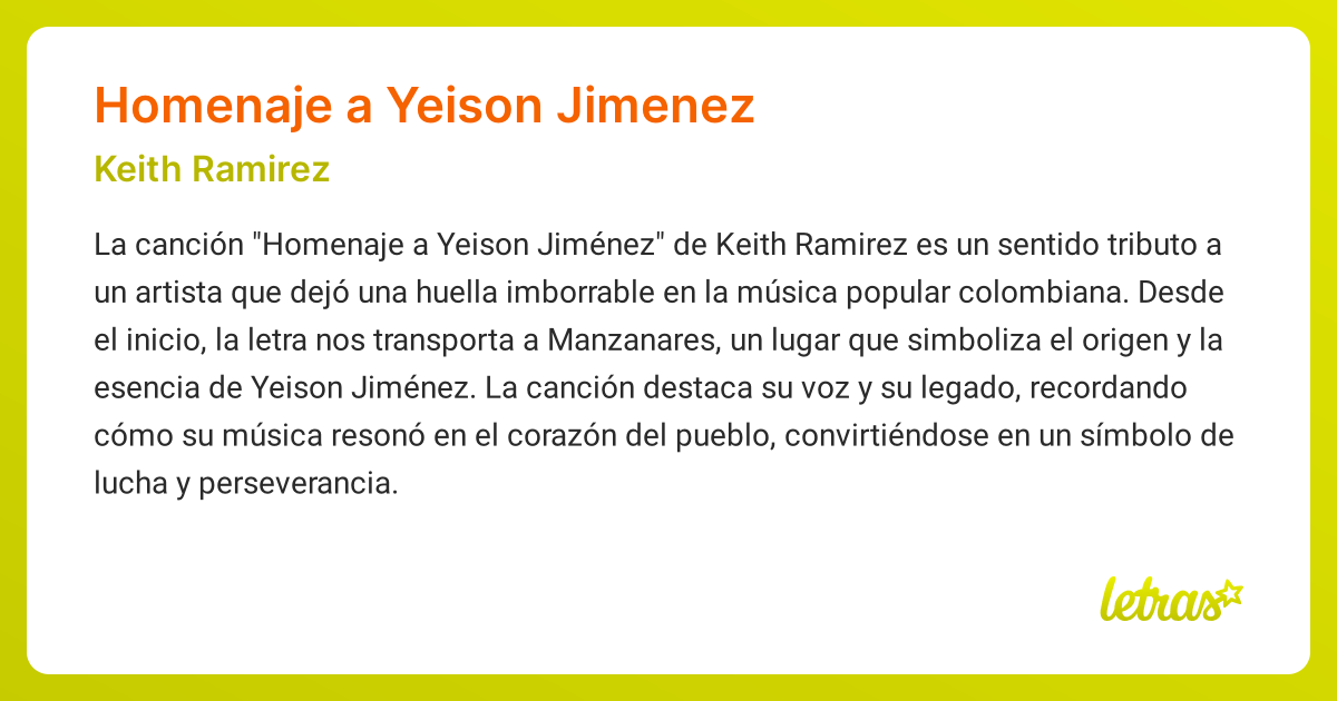 Significado de la canción HOMENAJE A YEISON JIMENEZ (Keith Ramirez ...