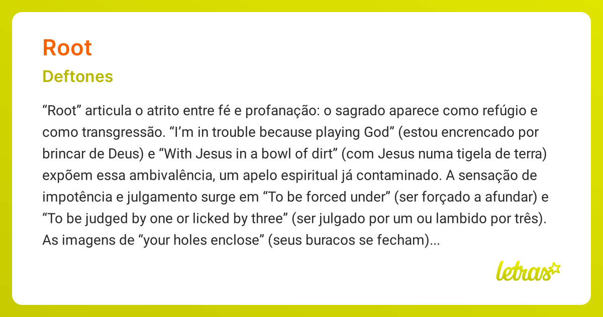 Significado da música ROOT (Deftones) - LETRAS.MUS.BR
