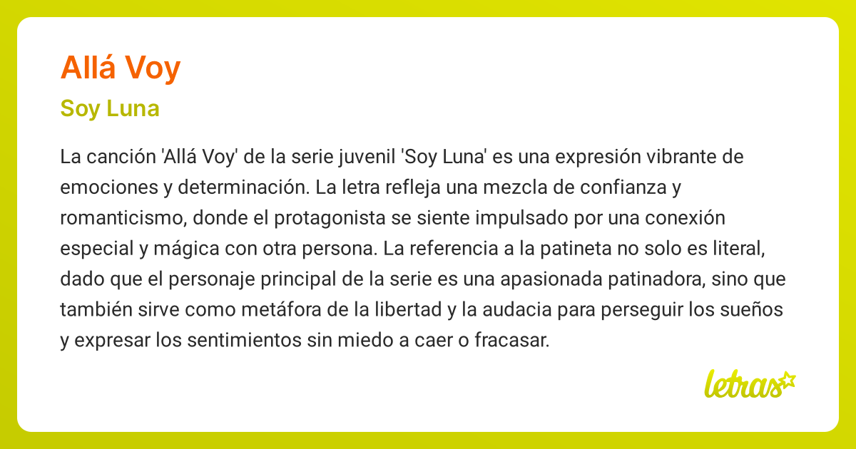 Significado de la canción ALLÁ VOY (Soy Luna) - LETRAS.COM