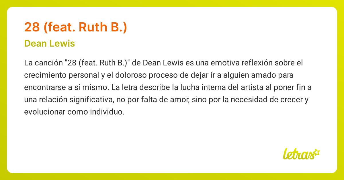 Significado de la canción 28 (FEAT. RUTH B.) (Dean Lewis) - LETRAS.COM
