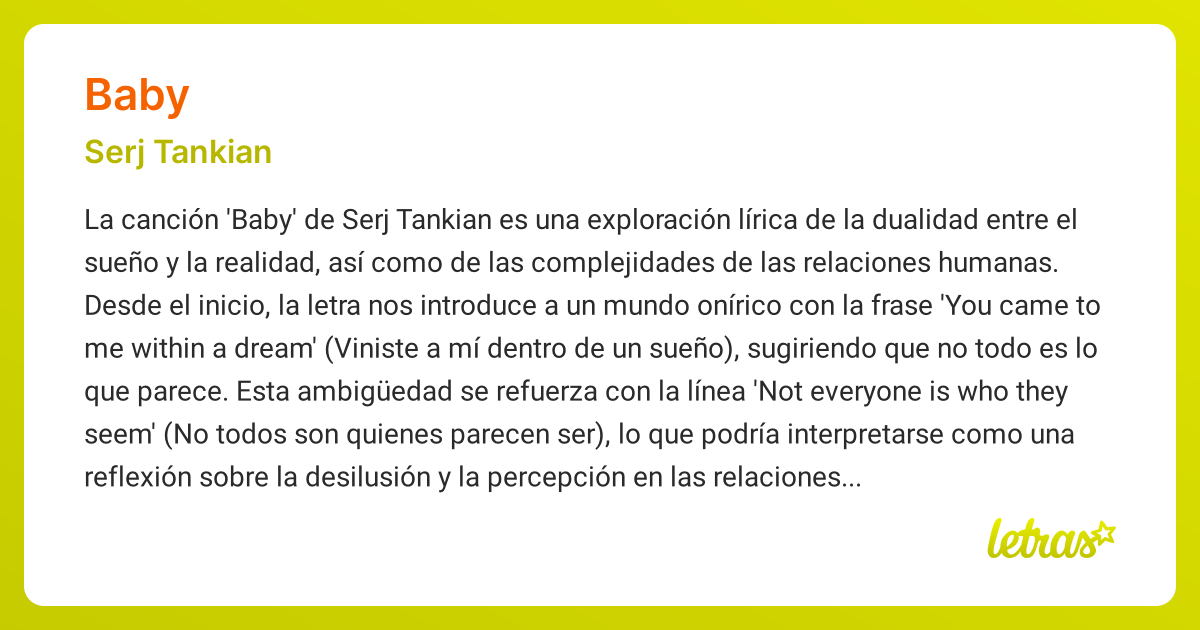 Significado de la canción BABY (Serj Tankian) - LETRAS.COM