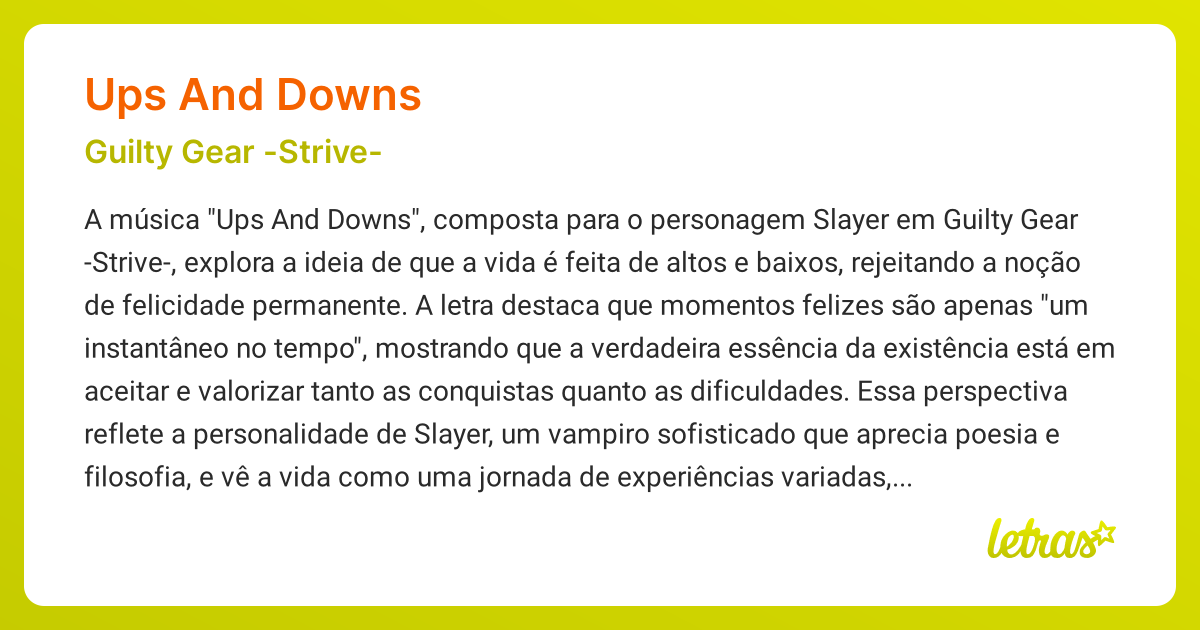 Significado da música UPS AND DOWNS (Guilty Gear -Strive-) - LETRAS.MUS.BR