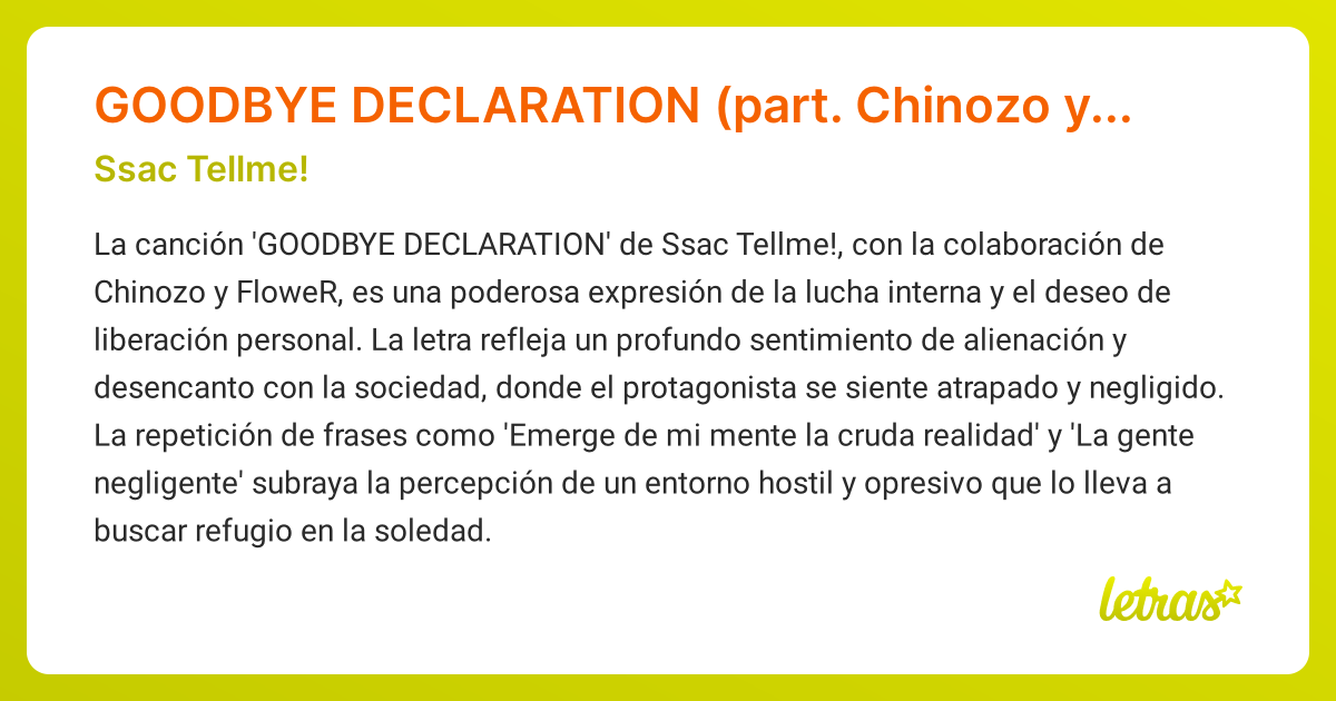 Significado de la canción GOODBYE DECLARATION (part. Chinozo y FloweR ...
