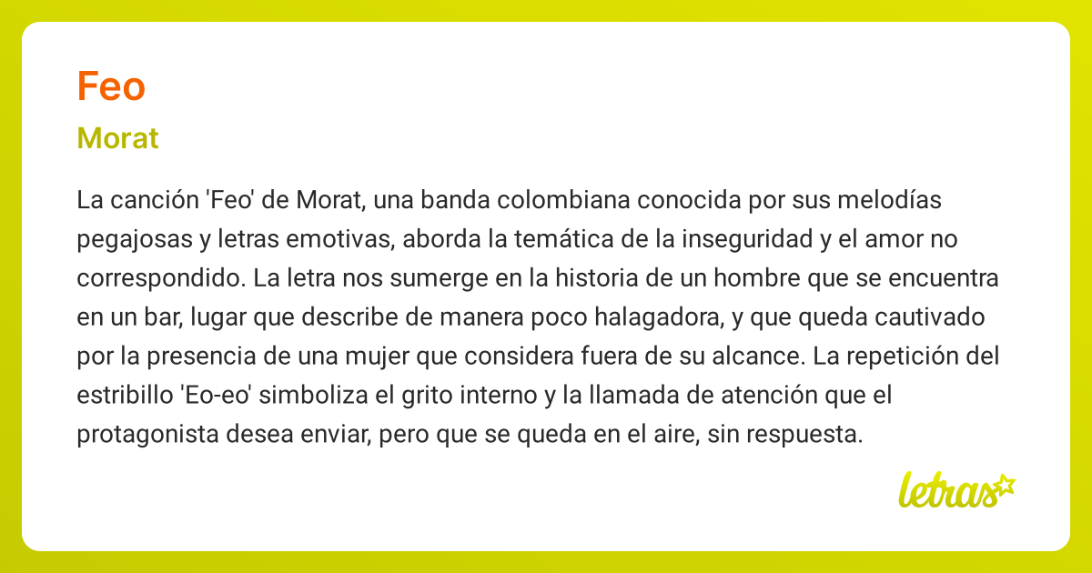 Significado de la canción FEO (Morat) - LETRAS.COM