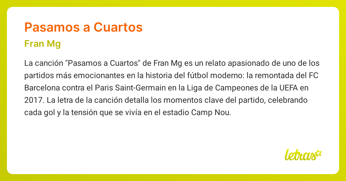 Significado de la canción PASAMOS A CUARTOS (Fran Mg) - LETRAS.COM