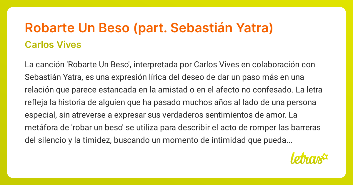 Significado de la canción Robarte Un Beso (part. Sebastián Yatra ...