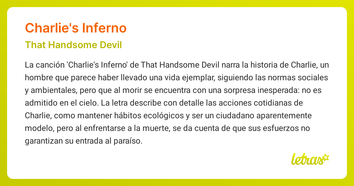 Significado de la canción CHARLIE'S INFERNO (That Handsome Devil ...
