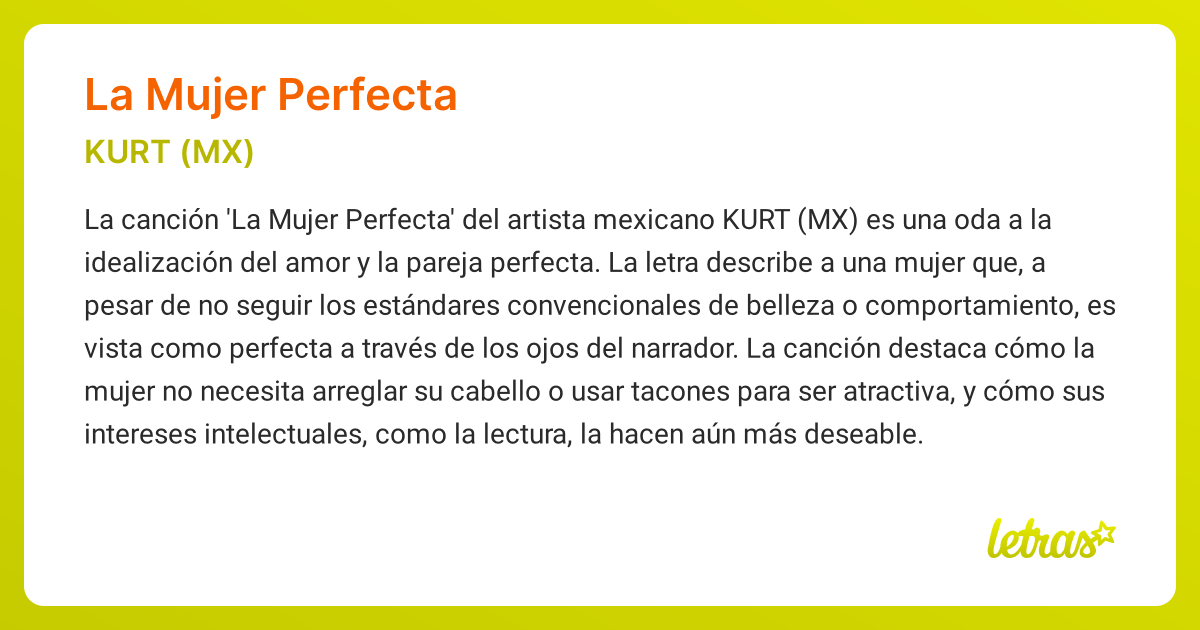 Significado de la canción LA MUJER PERFECTA (KURT (MX)) - LETRAS.COM