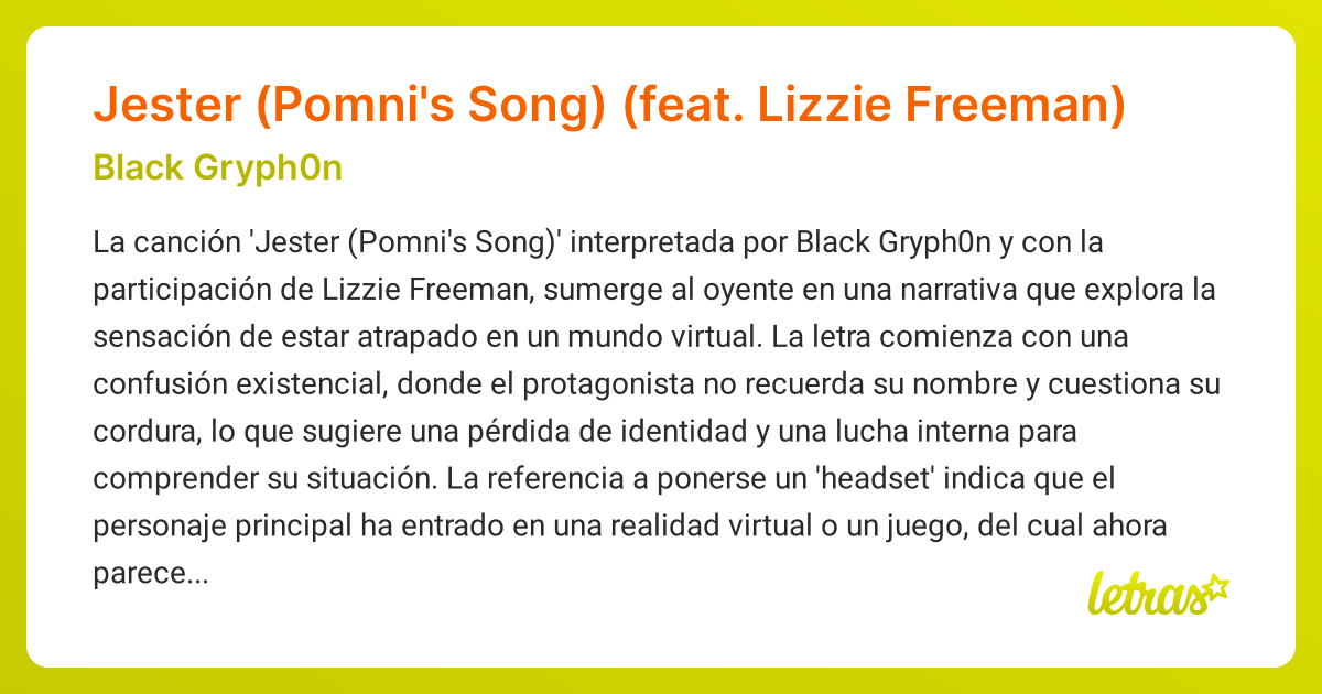 Significado de la canción Jester (Pomni's Song) (feat. Lizzie Freeman ...
