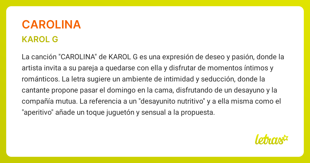 Significado de la canción CAROLINA (KAROL G) - LETRAS.COM