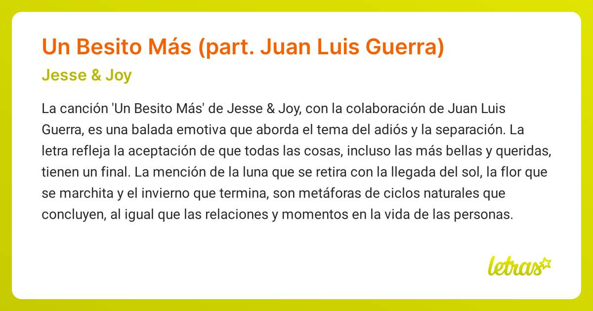 Significado de la canción Un Besito Más (part. Juan Luis Guerra) (Jesse ...