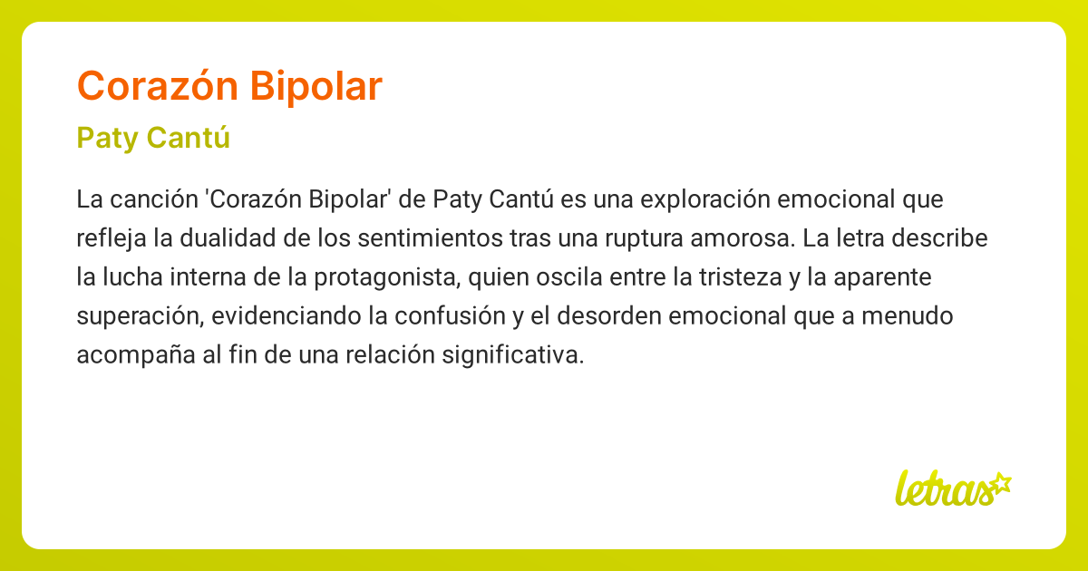 Significado de la canción CORAZÓN BIPOLAR (Paty Cantú) - LETRAS.COM