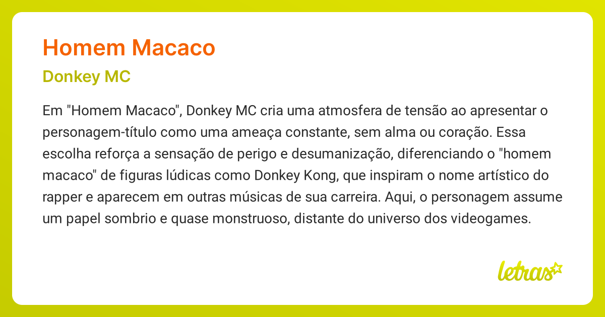 Significado da música HOMEM MACACO (Donkey MC) - LETRAS.MUS.BR
