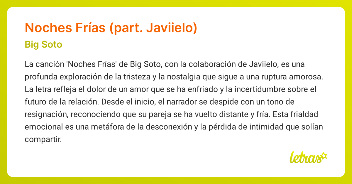 Significado de la canción NOCHES FRÍAS (PART. JAVIIELO) (Big Soto ...