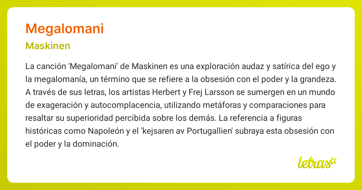 Significado de la canción MEGALOMANI (Maskinen) - LETRAS.COM