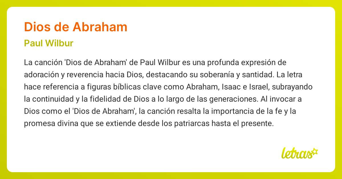 Significado de la canción DIOS DE ABRAHAM (Paul Wilbur) - LETRAS.COM