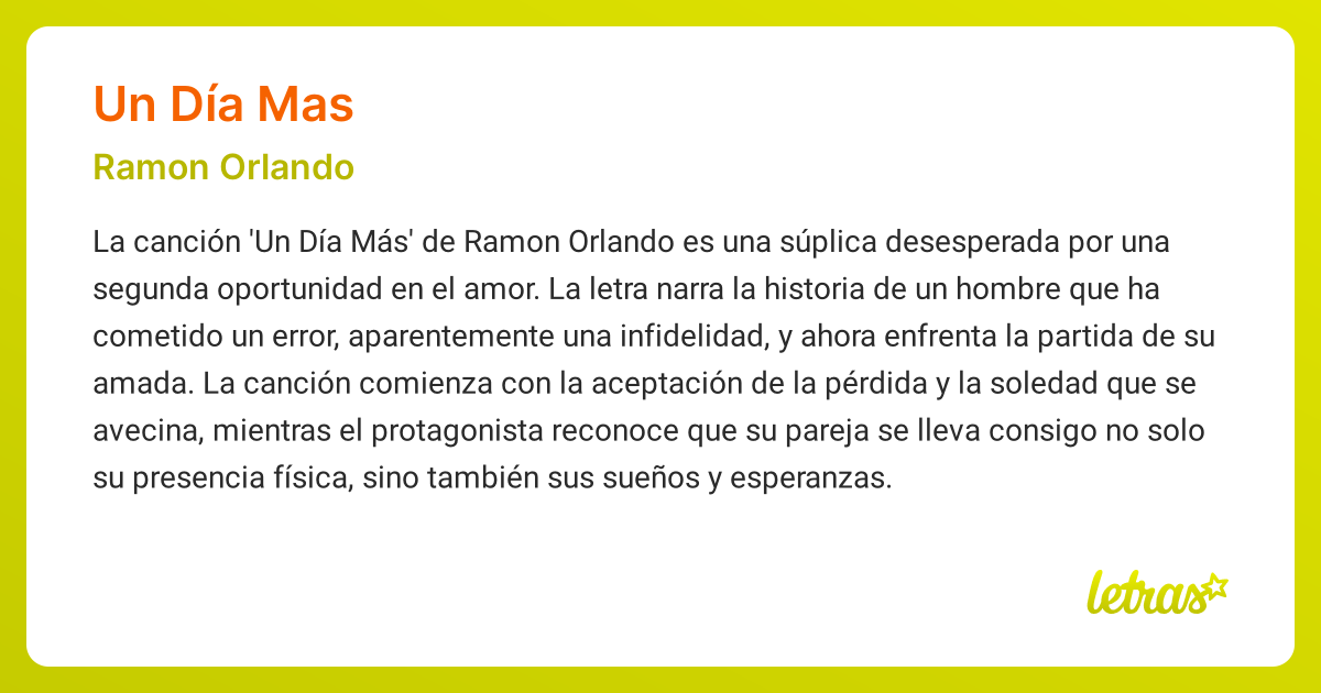 Significado de la canción UN DÍA MAS (Ramon Orlando) - LETRAS.COM