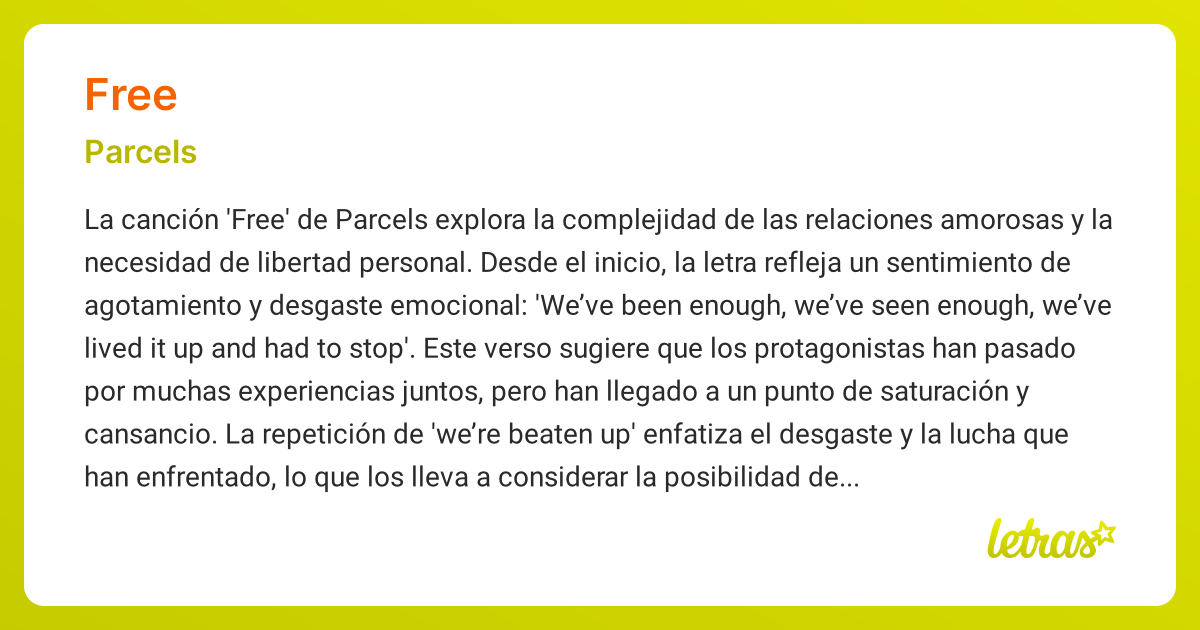 Significado de la canción FREE (Parcels) - LETRAS.COM