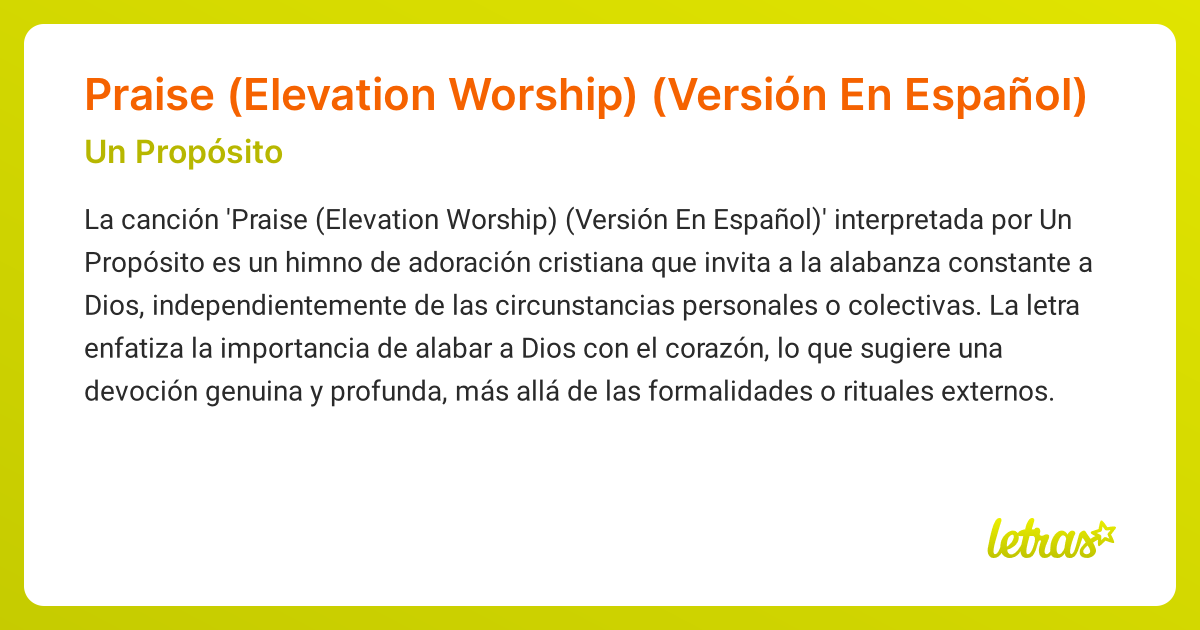Significado de la canción Praise (Elevation Worship) (Versión En ...