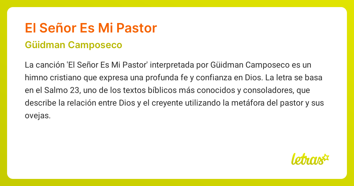 Significado de la canción EL SEÑOR ES MI PASTOR (Güidman Camposeco ...