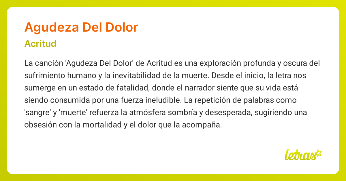 Significado de la canción AGUDEZA DEL DOLOR (Acritud) - LETRAS.COM
