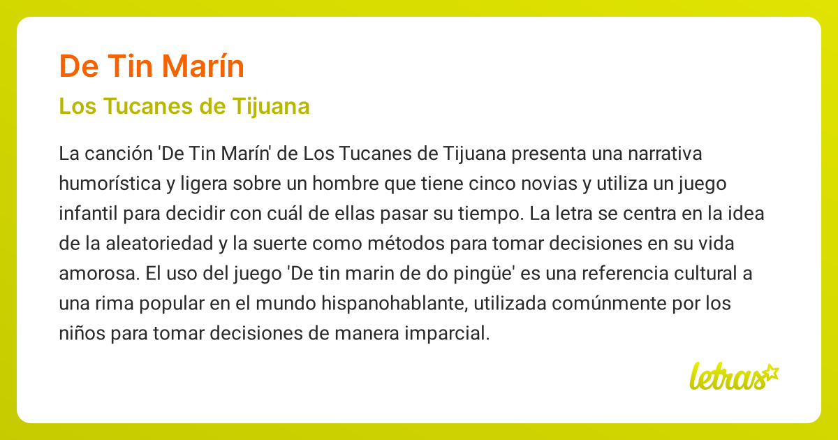Significado de la canción DE TIN MARÍN (Los Tucanes de Tijuana ...