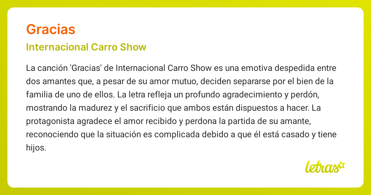 Significado de la canción GRACIAS (Internacional Carro Show) - LETRAS.COM