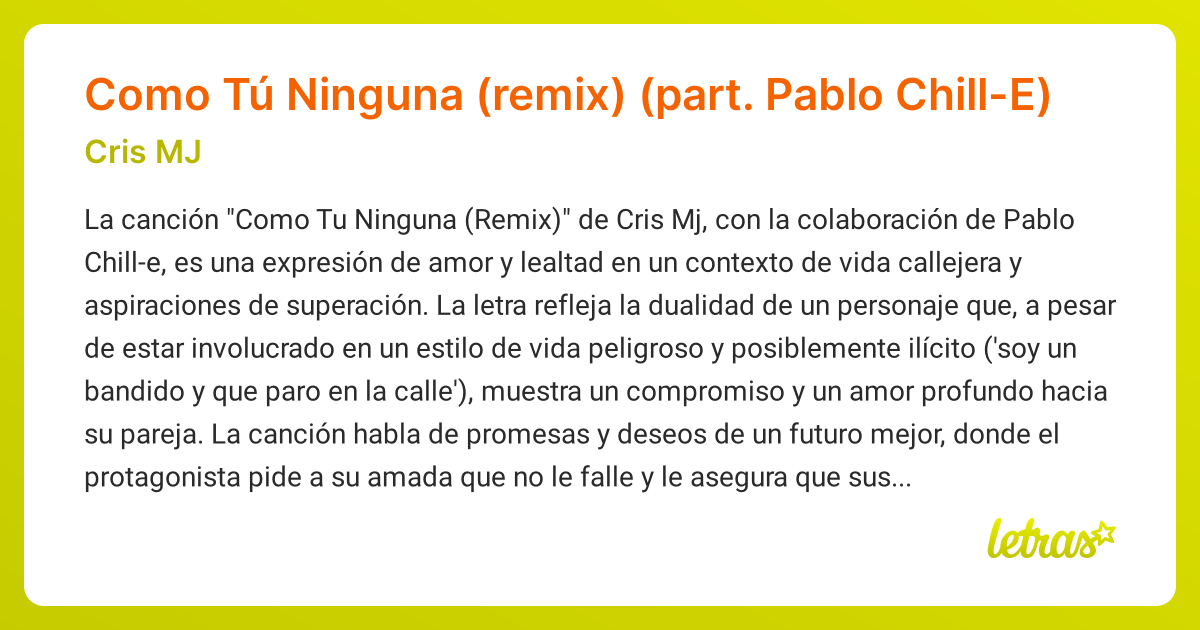 Significado de la canción Como Tú Ninguna (remix) (part. Pablo Chill-E ...