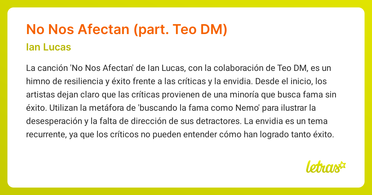 Significado de la canción NO NOS AFECTAN (PART. TEO DM) (Ian Lucas ...