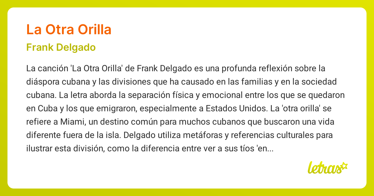 Significado de la canción LA OTRA ORILLA (Frank Delgado) - LETRAS.COM