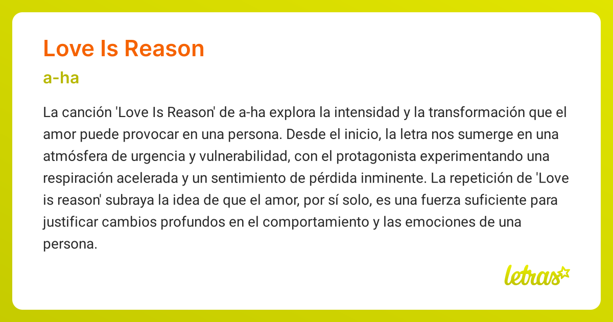 Significado de la canción LOVE IS REASON (a-ha) - LETRAS.COM
