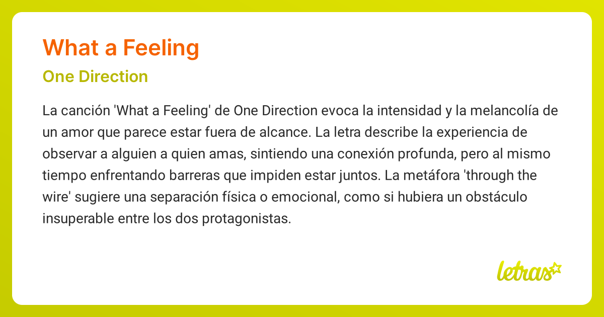 Significado de la canción WHAT A FEELING (One Direction) - LETRAS.COM
