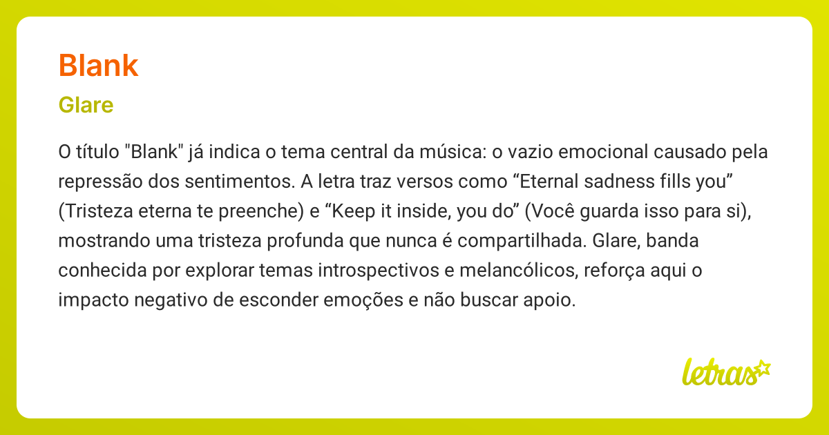Significado da música BLANK (Glare) - LETRAS.MUS.BR