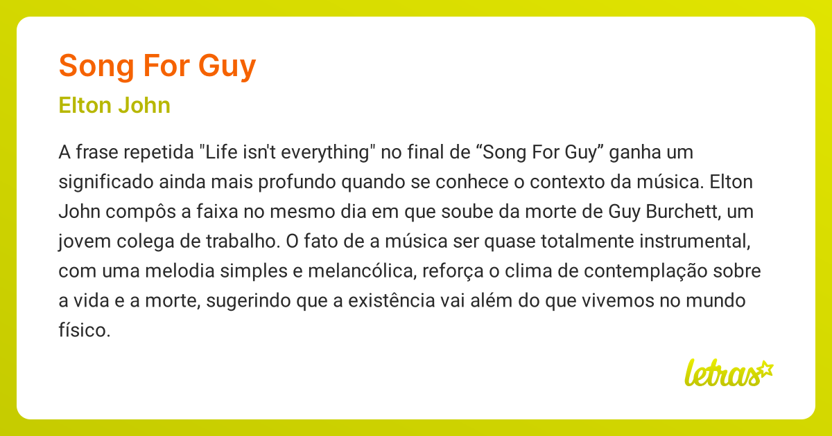 Significado da música SONG FOR GUY (Elton John) - LETRAS.MUS.BR