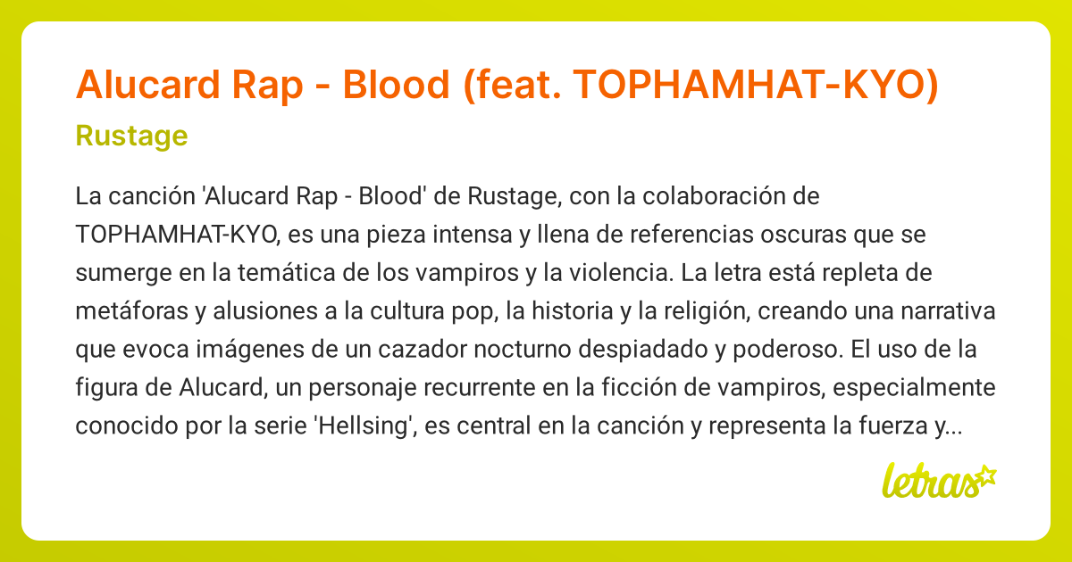 Significado de la canción Alucard Rap - Blood (feat. TOPHAMHAT-KYO ...