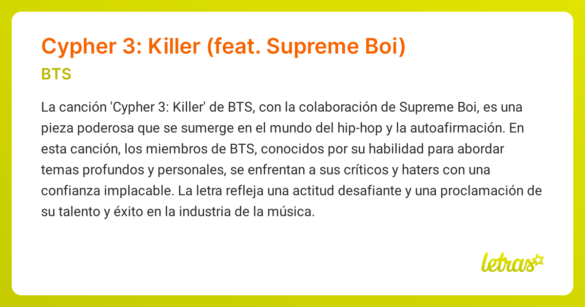 Significado de la canción Cypher 3: Killer (feat. Supreme Boi) (BTS ...