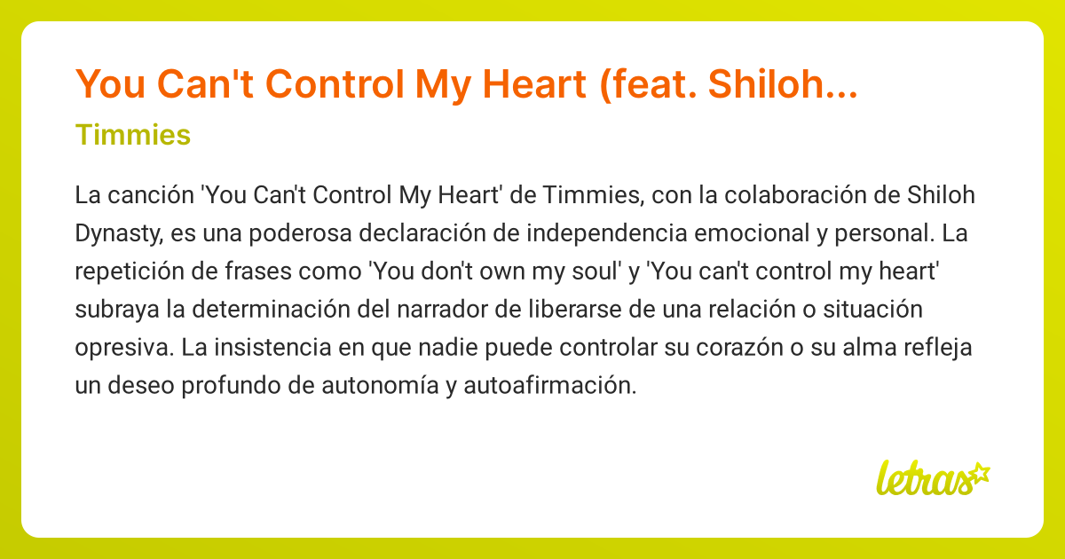 Significado de la canción You Can't Control My Heart (feat. Shiloh ...