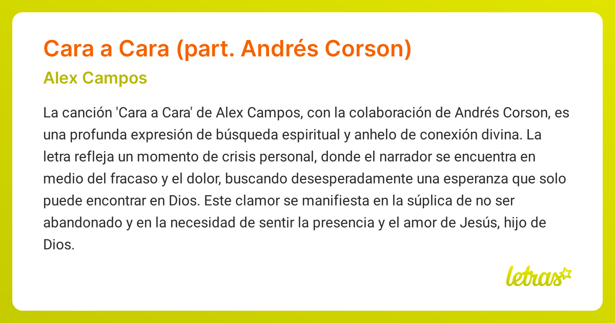 Significado de la canción Cara a Cara (part. Andrés Corson) (Alex ...
