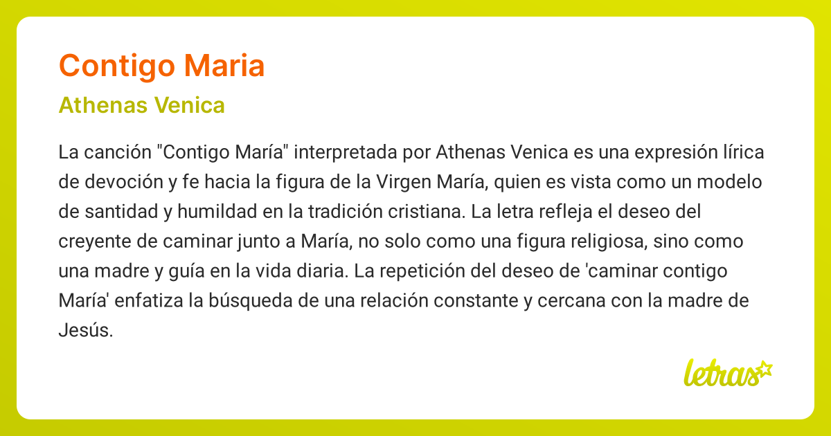 Significado de la canción CONTIGO MARIA (Athenas Venica) - LETRAS.COM