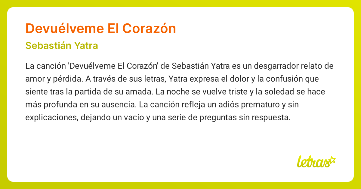 Significado de la canción DEVUÉLVEME EL CORAZÓN (Sebastián Yatra ...